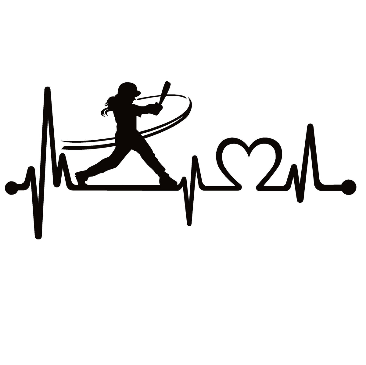 Softball Heartbeat Decal - Softball Girl Batting Lifeline Sticker 7211 ...