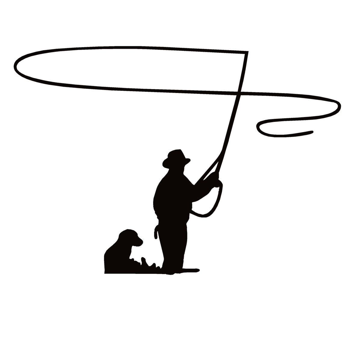 Trout Fishing Window Decal - Trout Fly Fisherman with Dog Sticker 7523 ...